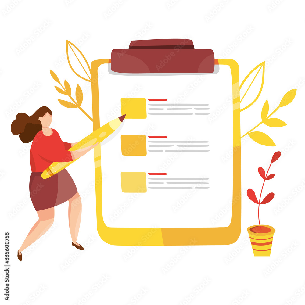 Vector illustration of check list. Work environment. Cartoon ...