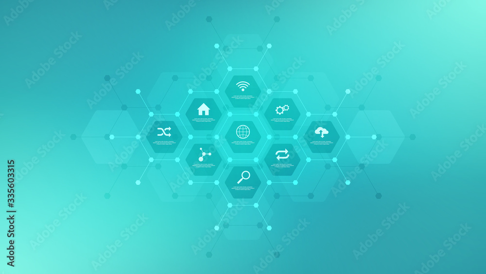 Technological infographic background with flat icons and symbols ...