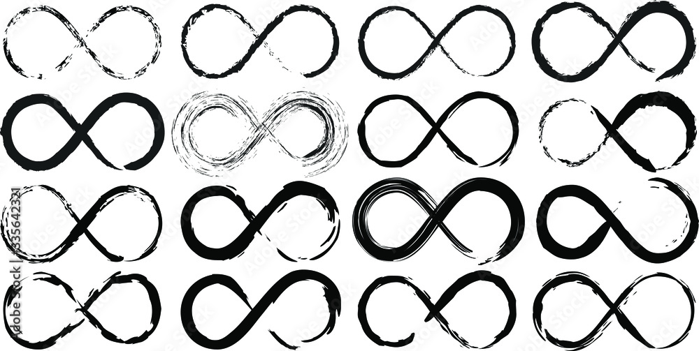 Set of black grunge paint infinity symbols. Abstract shape. Trendy ...