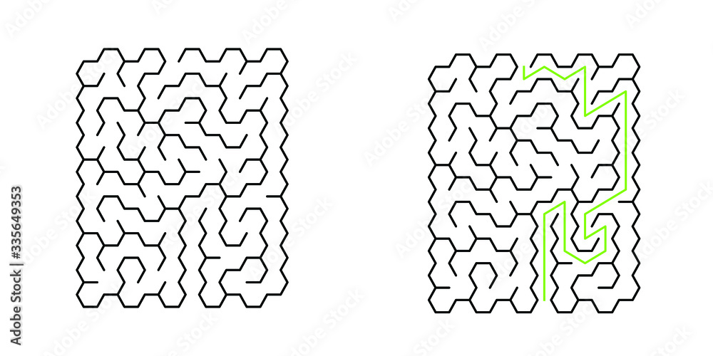A 10x10 rectangular maze with hex cells and solution Stock Vector ...