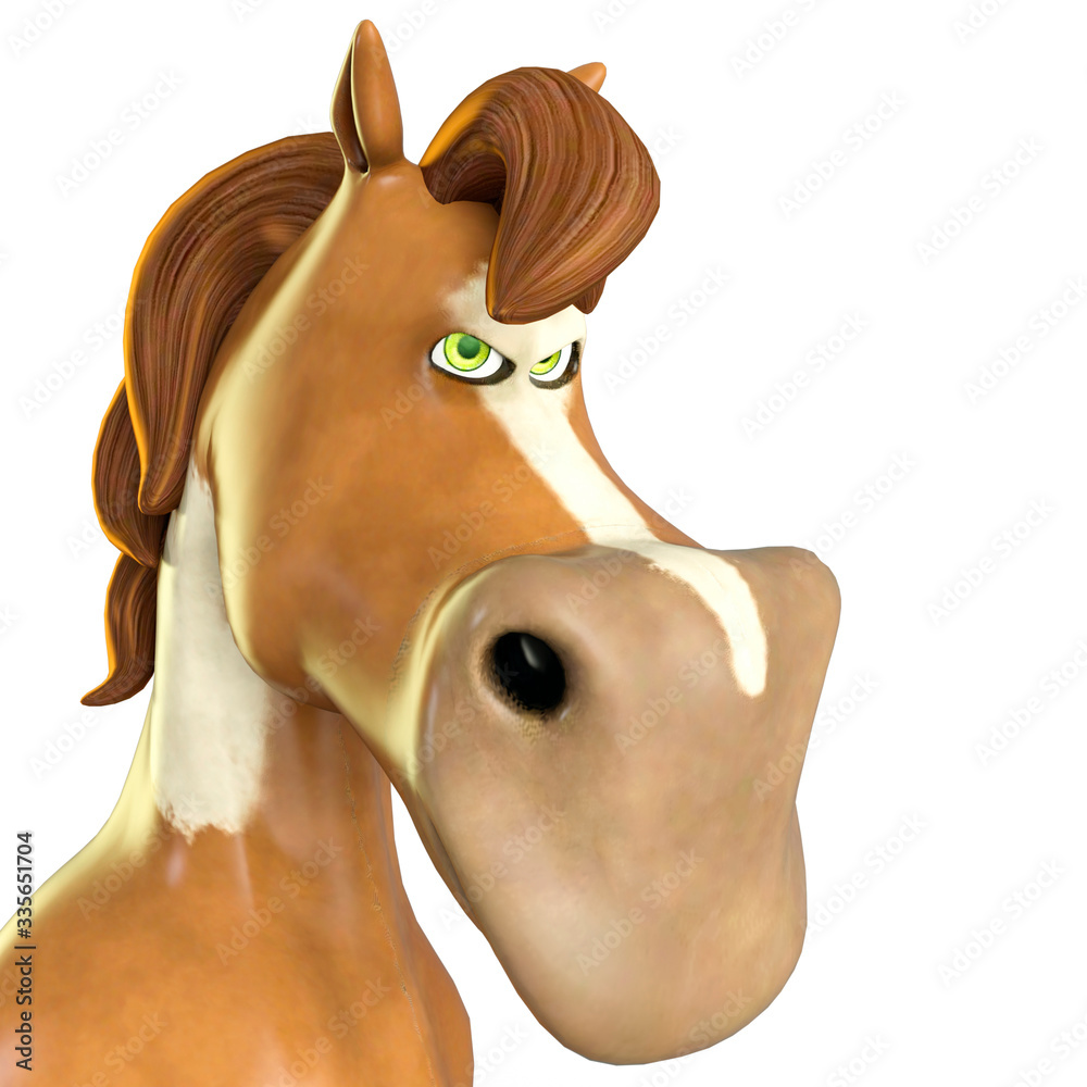 horse cartoon is a little bit angry on white background close up Stock ...