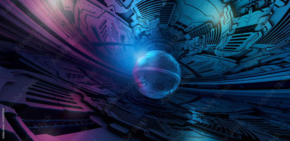 Science fiction technology design. Futuristic sphere in an alien ...
