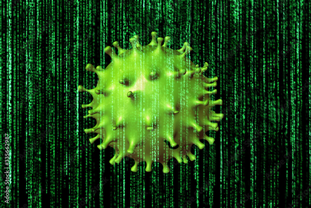 COVID-19 virus cell on Matrix background: it is disease caused by new ...