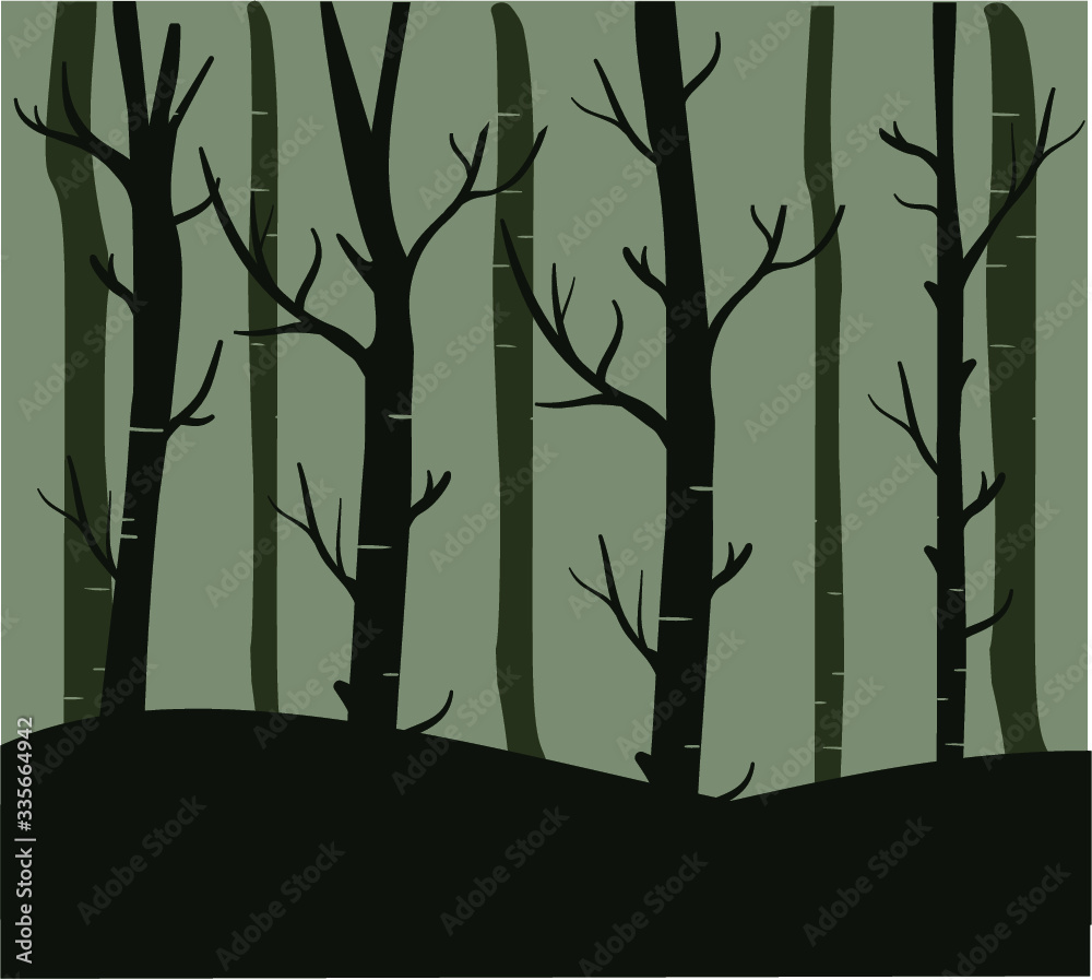 Trees background. The trunk and leaves in separate layers. Vector. a ...