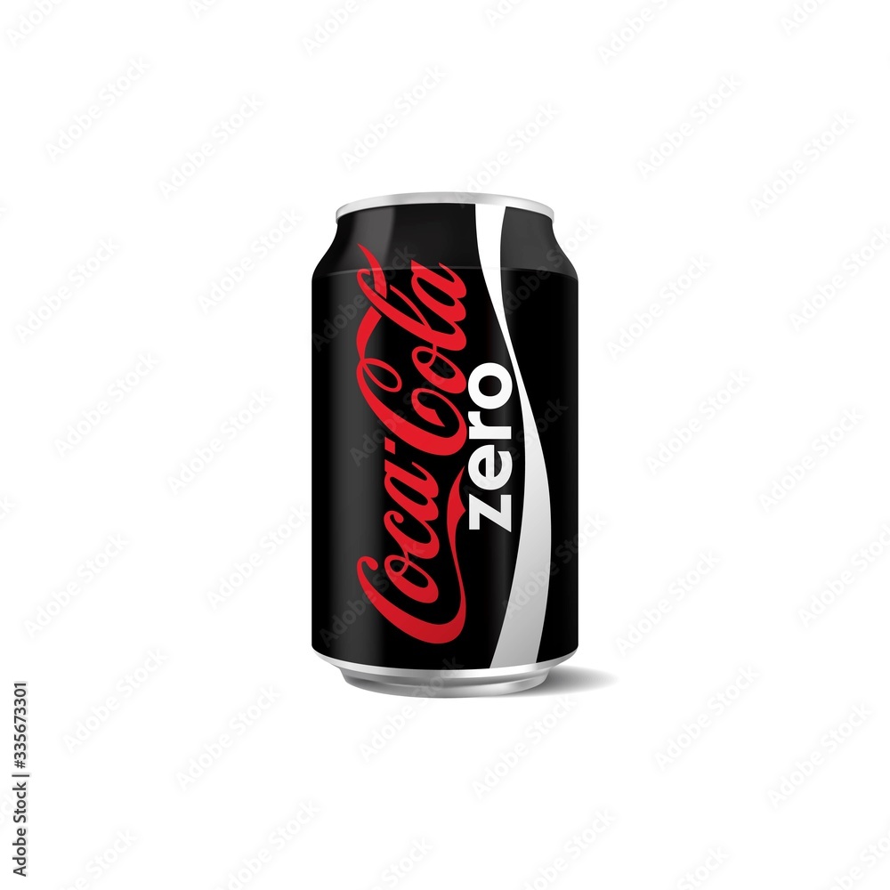 Vector illustration of coca-cola zero can isolated on white background for editorial use. Coca ...
