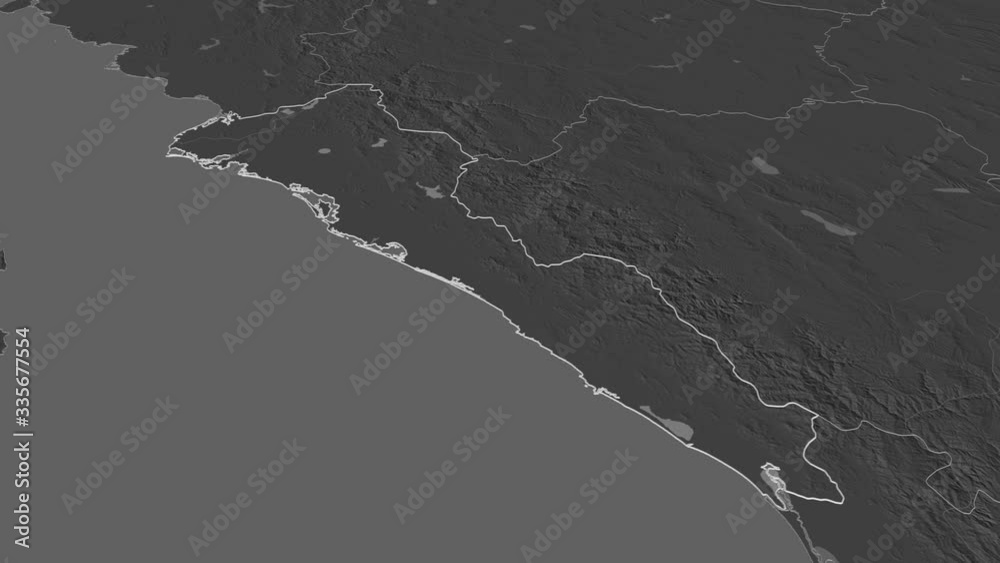 Sinaloa, state with its capital, zoomed and extruded on the bilevel map ...