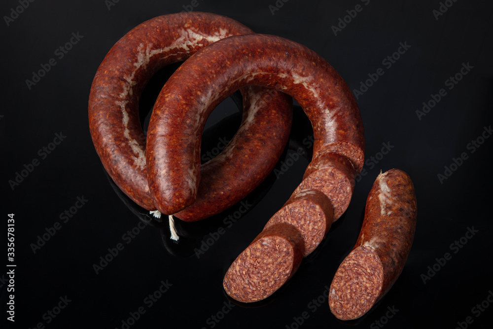Turkish sausage kangal sucuk. Traditional garlic-flavored sausage ...