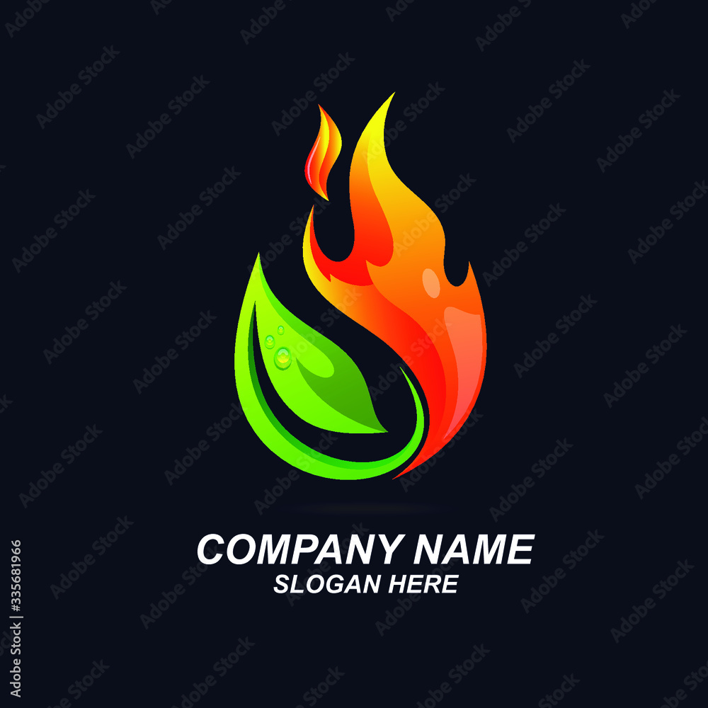 Leaf and Fire Logo Design Stock Vector | Adobe Stock
