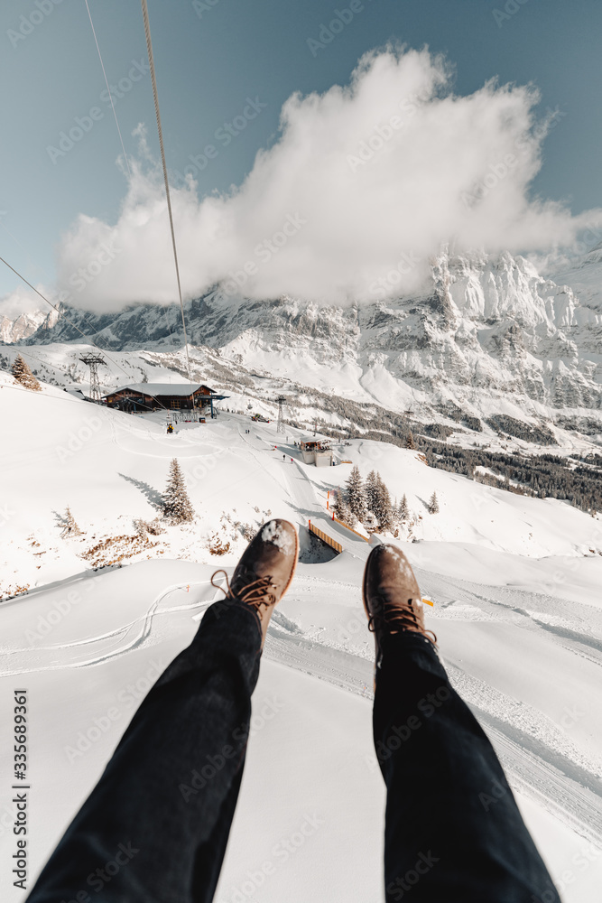 Zipline Over Snowy Mountain Stock Photo | Adobe Stock