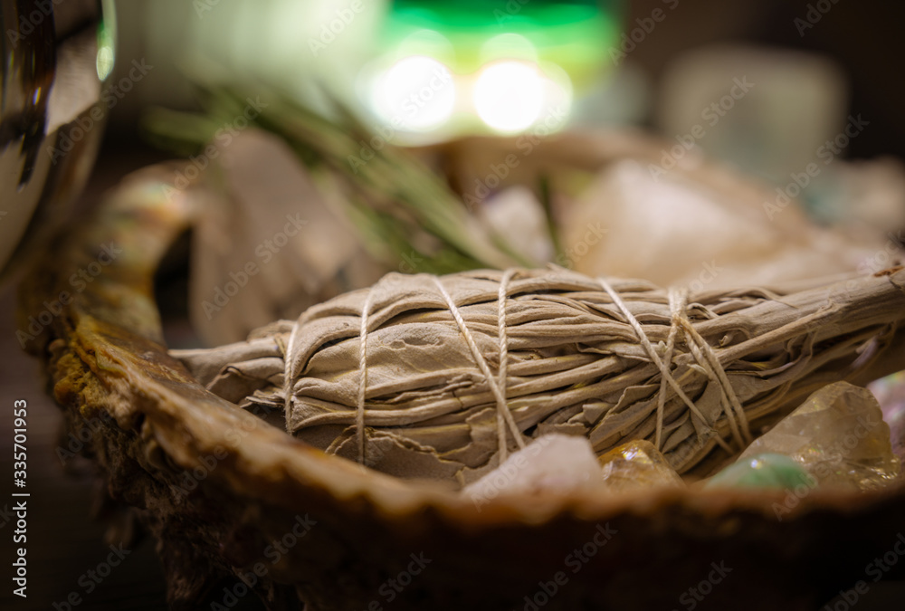 Closeup of Dried Tied Bundle of Organic White Desert Sage Native ...