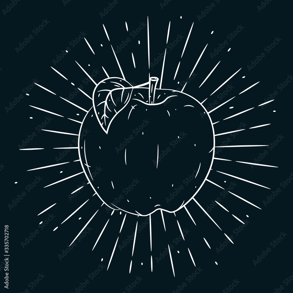 Hand drawn vector illustration with apple and divergent rays. Used for ...