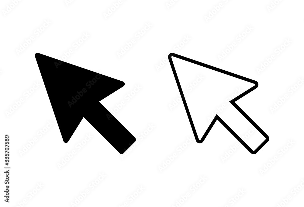 Click icons set on white background. Cursor icon. Computer mouse click cursor black arrow icons ...