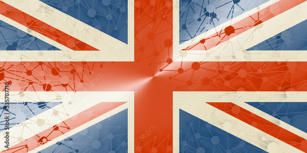 Flag of the UK. Low poly concept triangular style. Molecule and ...