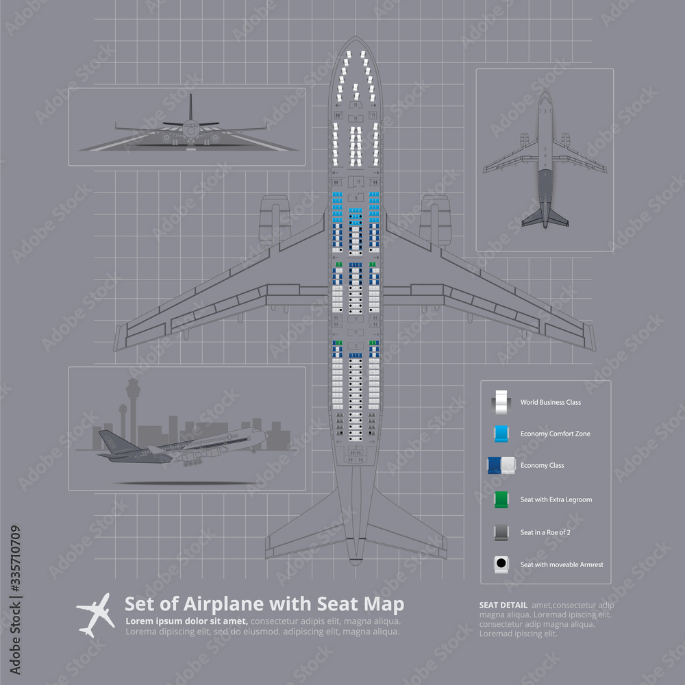 Set of Airplane with Seat Map Isolated Vector Illustration Stock Vector ...