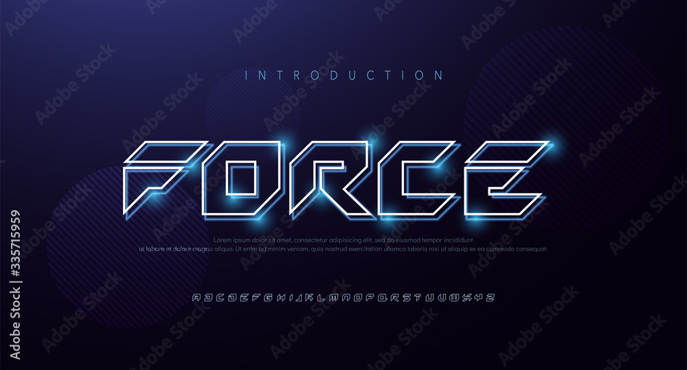 Technology abstract neon font and alphabet. techno effect logo designs ...