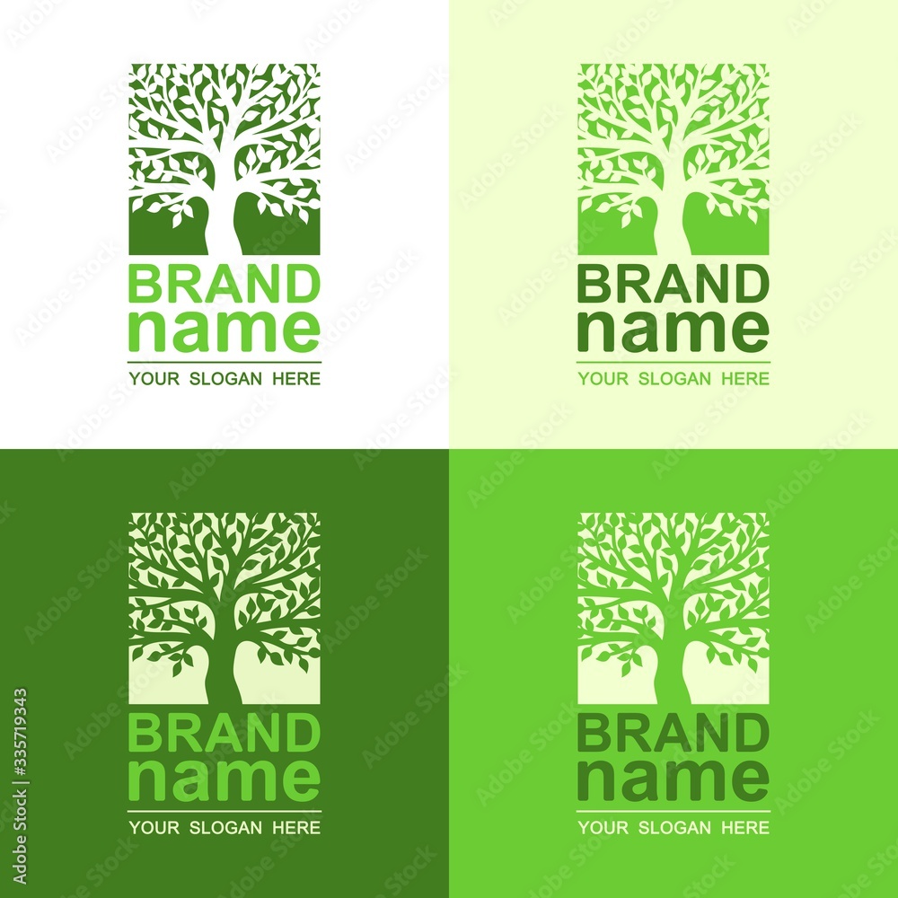 Set of square tree logos. Icon, eco sign, bio symbol, brand identity ...