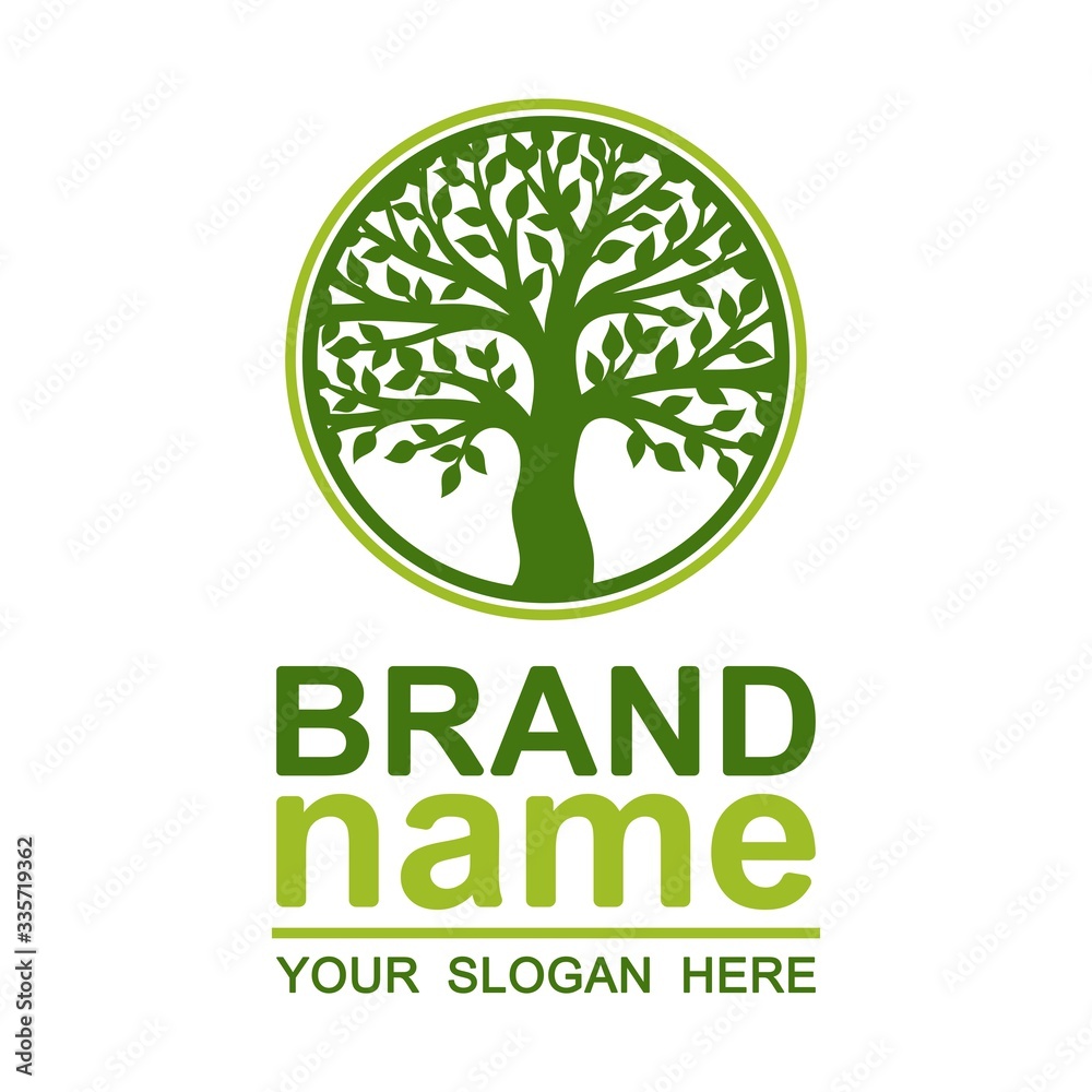 Round tree logo. Creative icon, eco sign, bio symbol, brand identity ...
