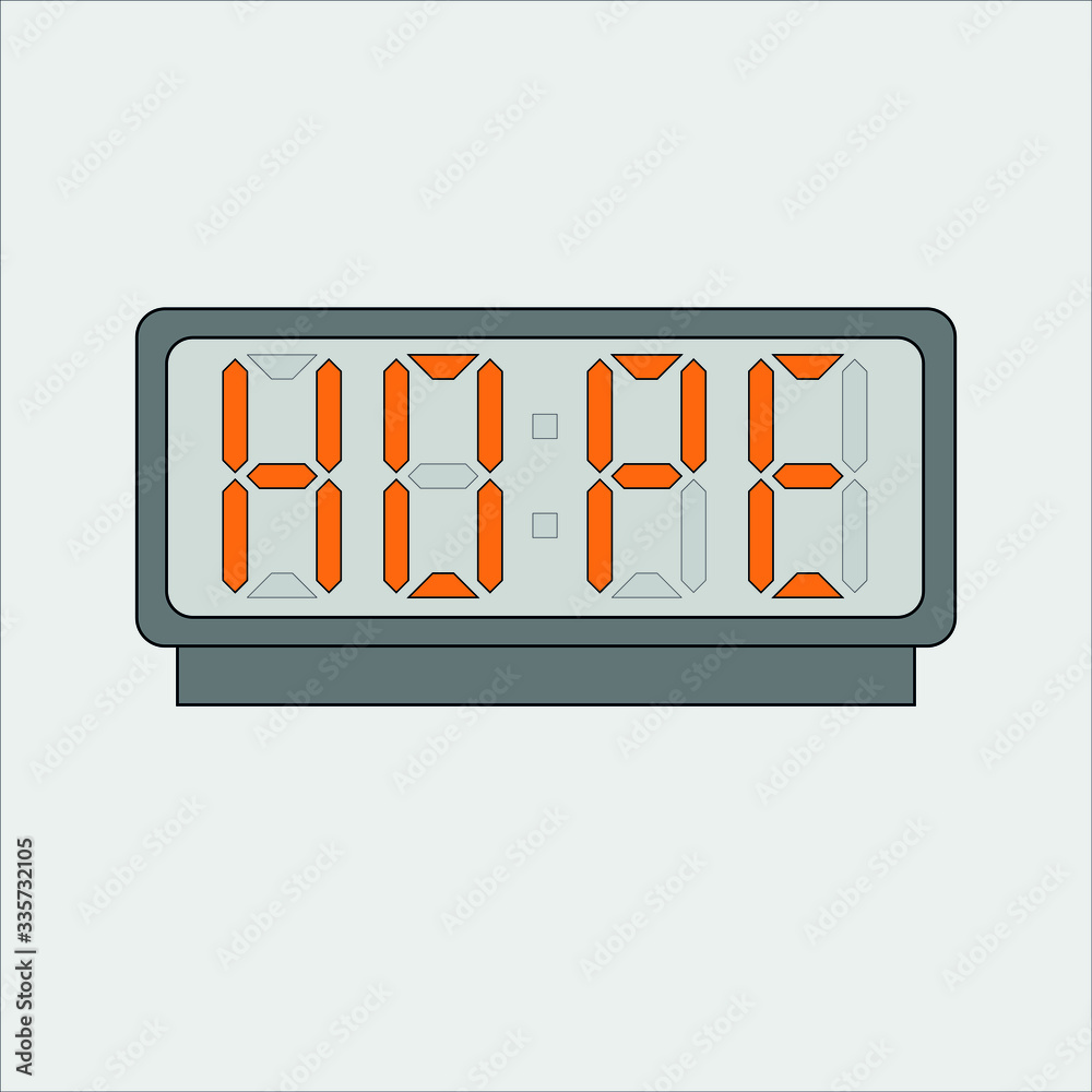 Vector image or picture of digital clock or alarm with orange letters ...