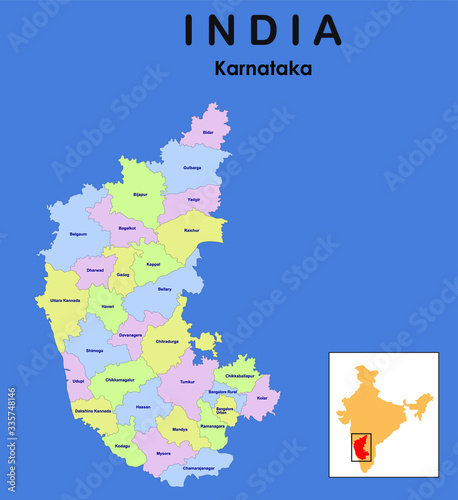 Karnataka full map. vector illustration of colourful district map of ...