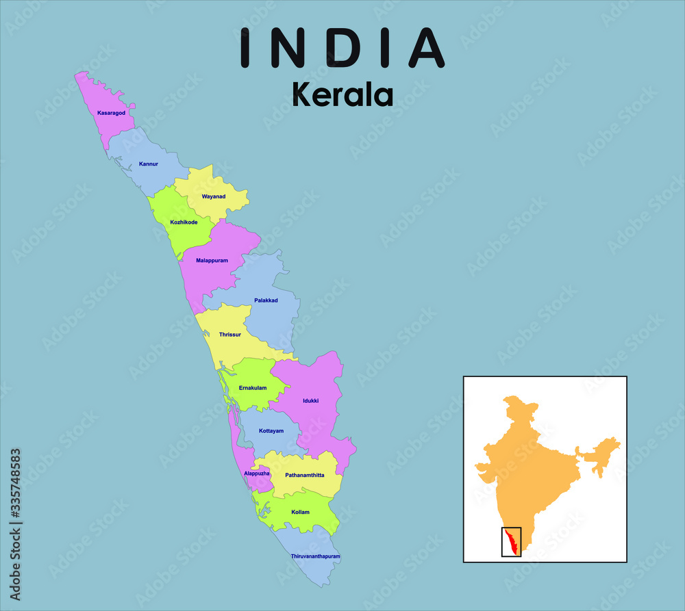 Kerala district map in colorful design vector illustration. Stock ...