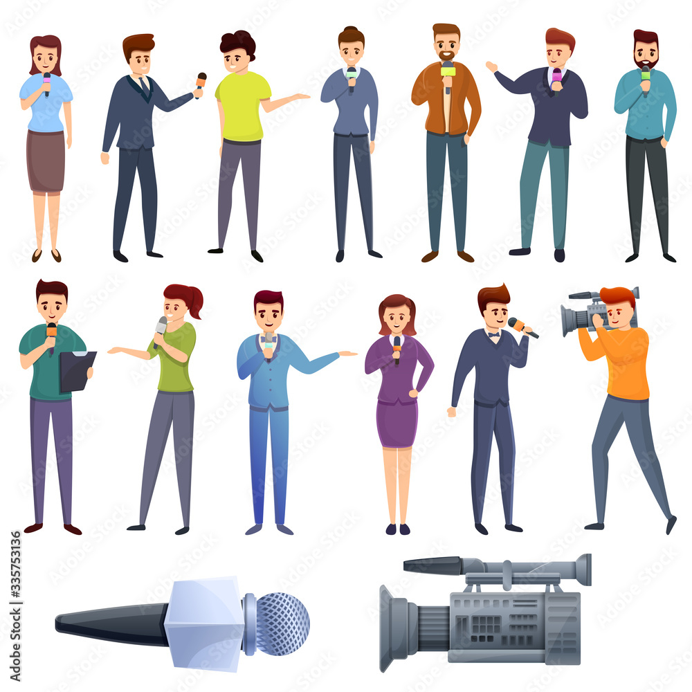 TV presenter icons set. Cartoon set of TV presenter vector icons for ...