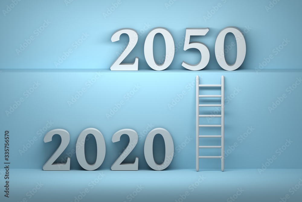 Simple Concept Illustration Of Far Future Transition From Year 2020 To