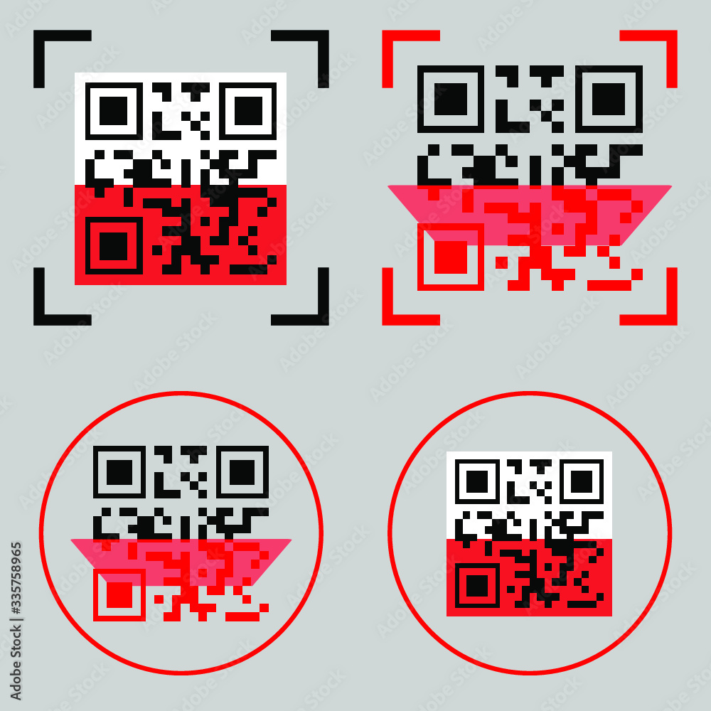Qr code scan icons. Qr code button application with red line scanning ...