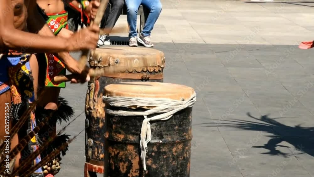 Mexico, Mexico City, Indian Aztecs playing drums, drums in the ...