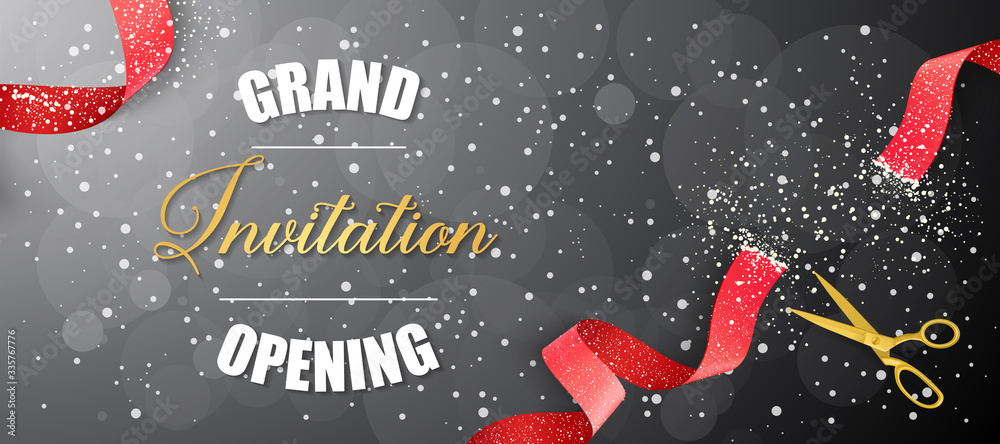 Grand Opening Invitation lettering with scissors and cut red ribbon ...