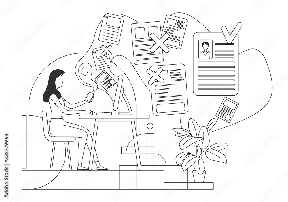 Candidate selection thin line vector illustration. HR manager ...