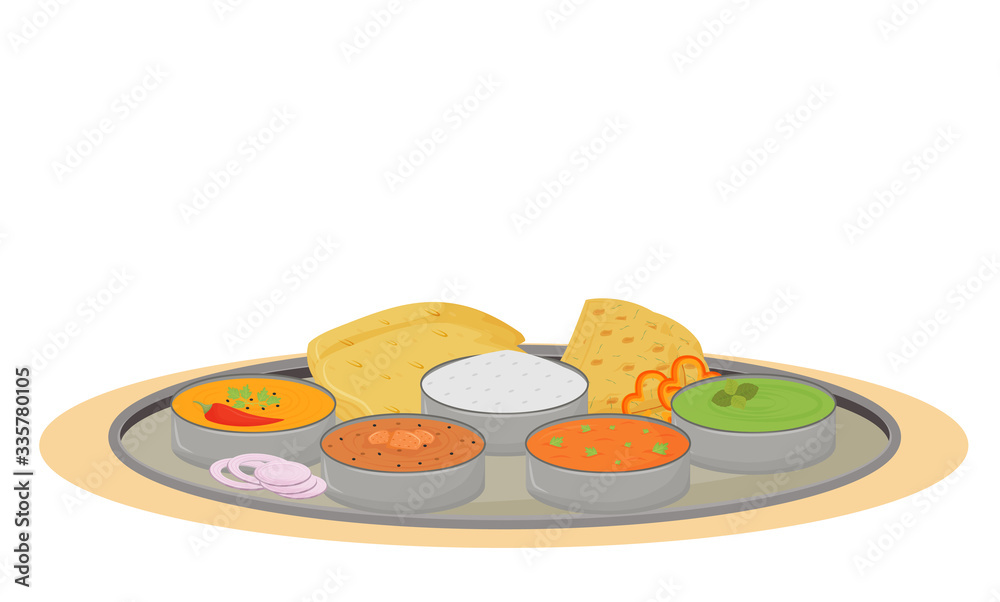 Thali cartoon vector illustration. Indian traditional dish, metal plate ...