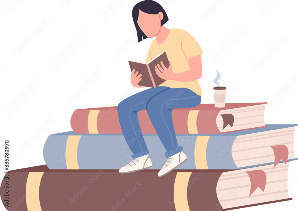 Self education flat concept vector illustration. Young girl, college ...