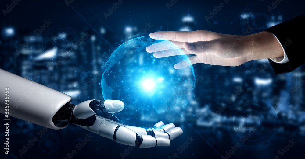 3D rendering artificial intelligence AI research of robot and cyborg ...