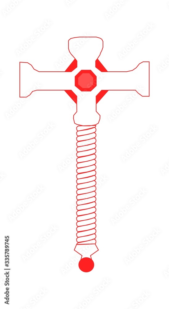 drawing of a red old-time hammer on a white background, a symbol ...