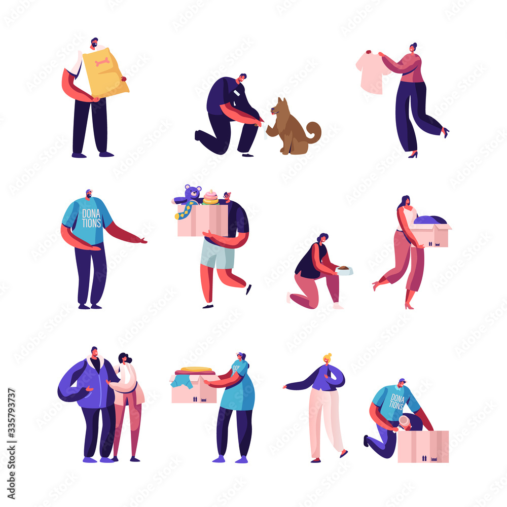 Set of Donation and Charity Organization, Male and Female Characters ...