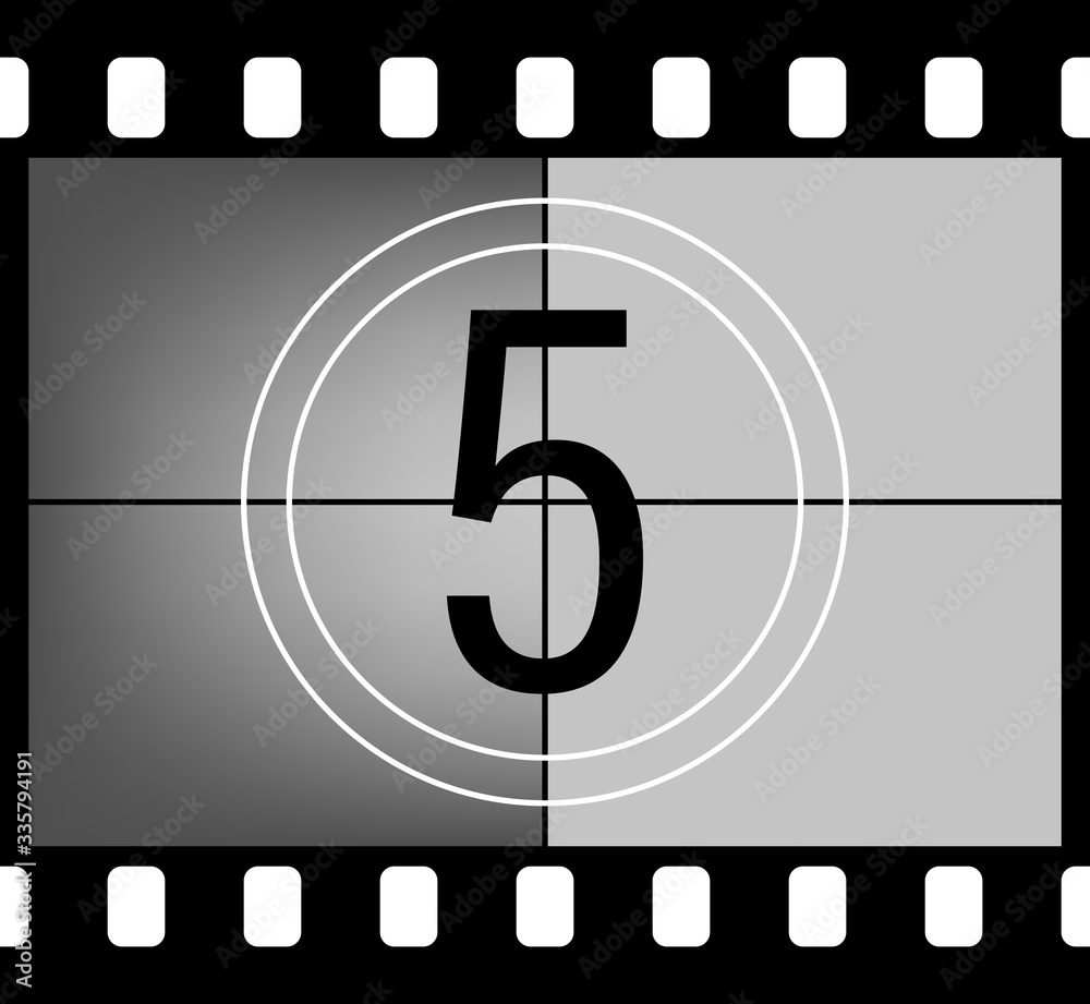 Movie countdown. Retro style television screen in the frame of a film ...