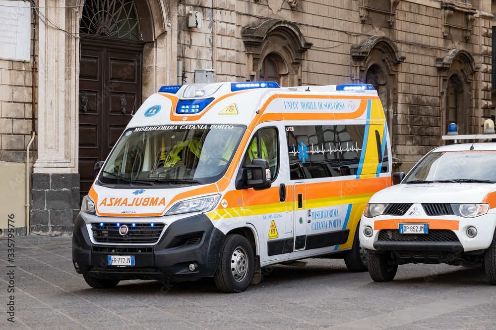 Fiat Ducato and Mitsubishi L200 ambulance cars of the Misericordia ...
