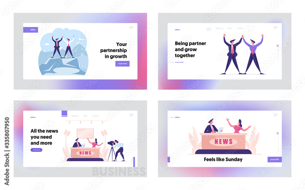 Live News Broadcasting, Corporate Partnership Landing Page Template Set ...