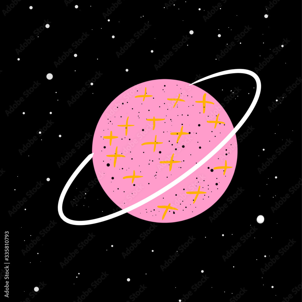 Ilustracion de un planeta rosa dibujado en el espacio con fondo negro ...
