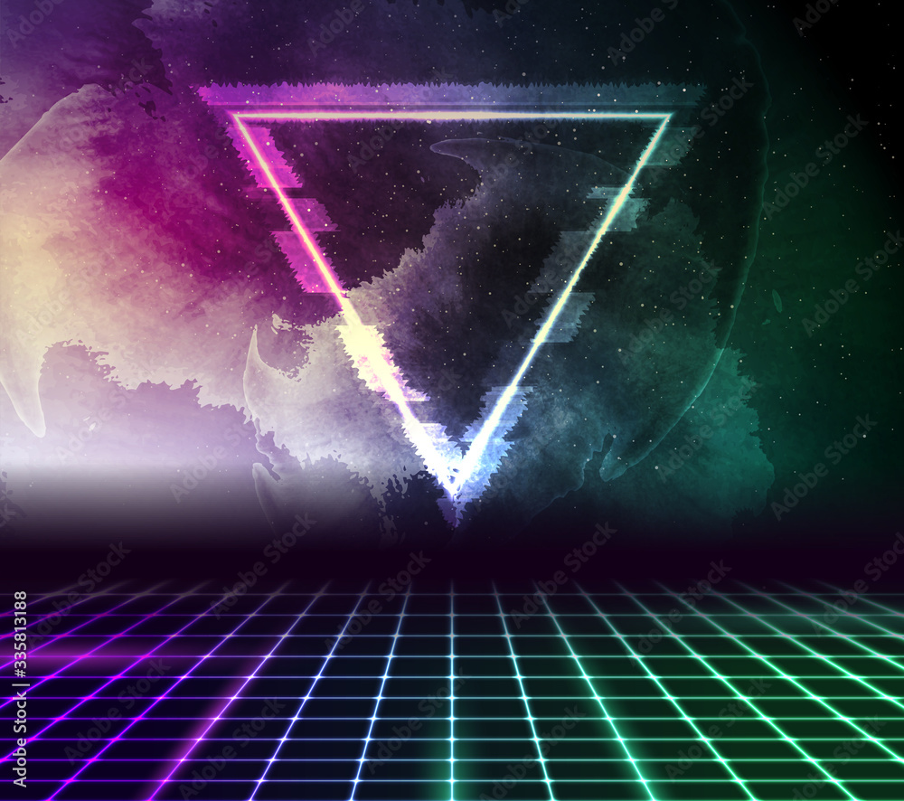 Retro futuristic 80s - 90s abstract hi-tech neon background with grunge ...