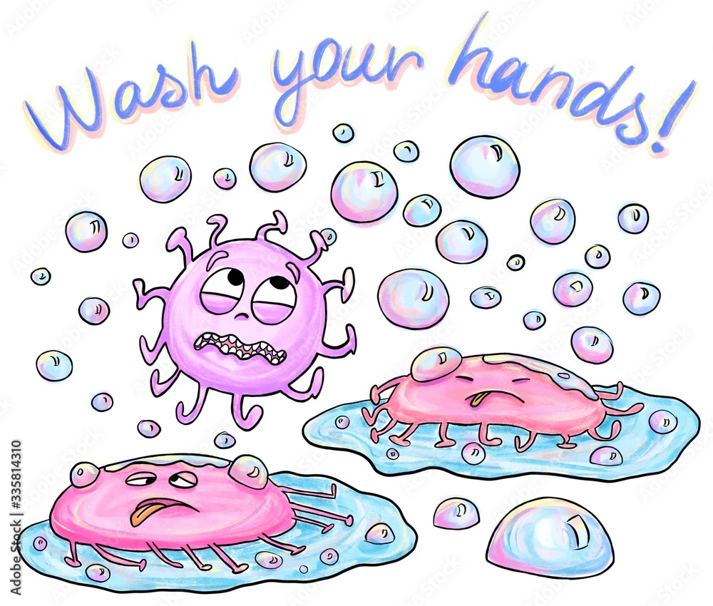 Hand drawn cartoon illustration of coronavirus infection molecule covid ...