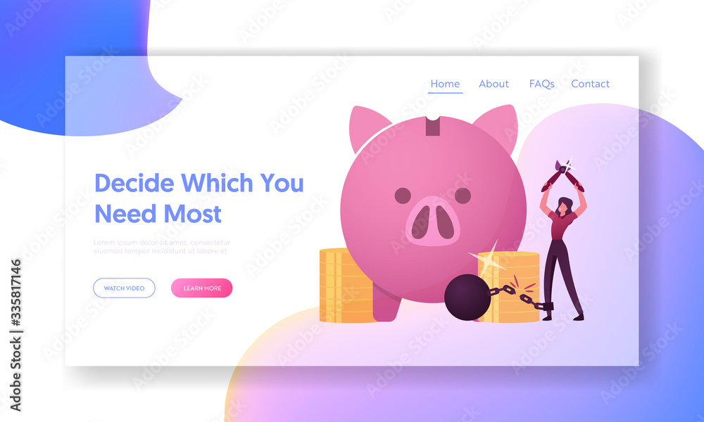 Debt Free, Finance Money Freedom Landing Page Template. Happy Female ...