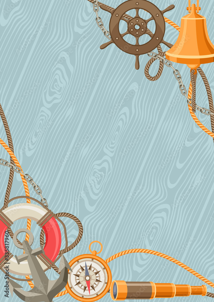 Nautical background with sailing items, ropes and chains. Stock Vector ...
