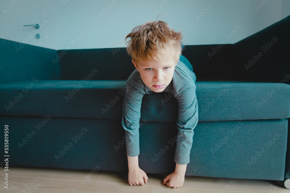 sad and stressed kid, tired and exhausted child at home Stock Photo ...