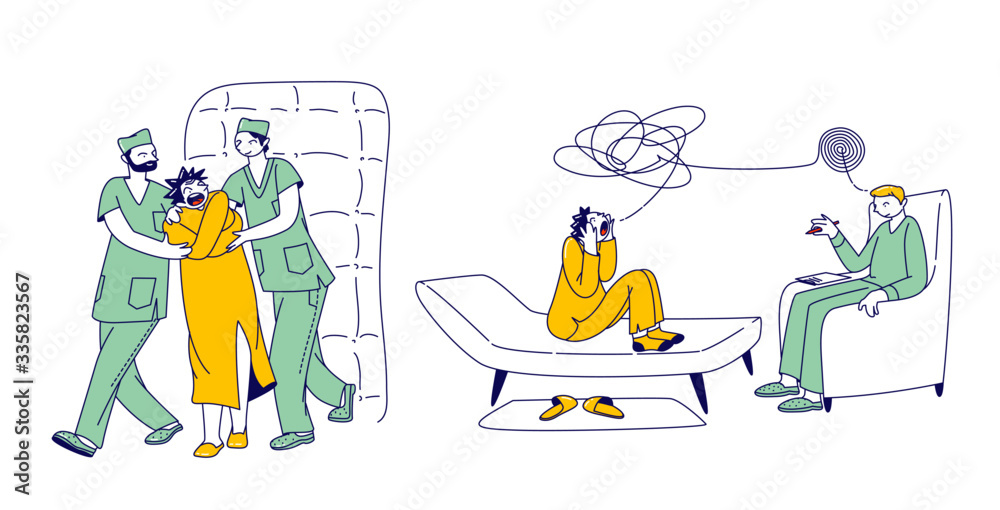 Patient Character in Straitjacket in Asylum or Mentally Clinic ...