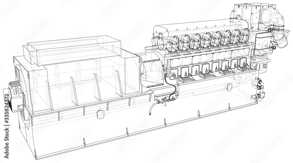 Generator. Diesel and gas industrial electric generator. The layers of ...