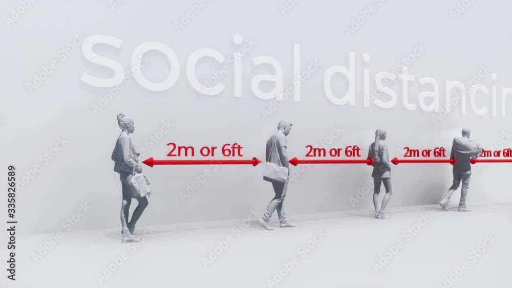 Abstract unrecognizable people in line keep safe distance in pandemic ...