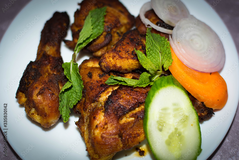 kerala traditional chicken fry with hot red chilli and sald Stock Photo ...