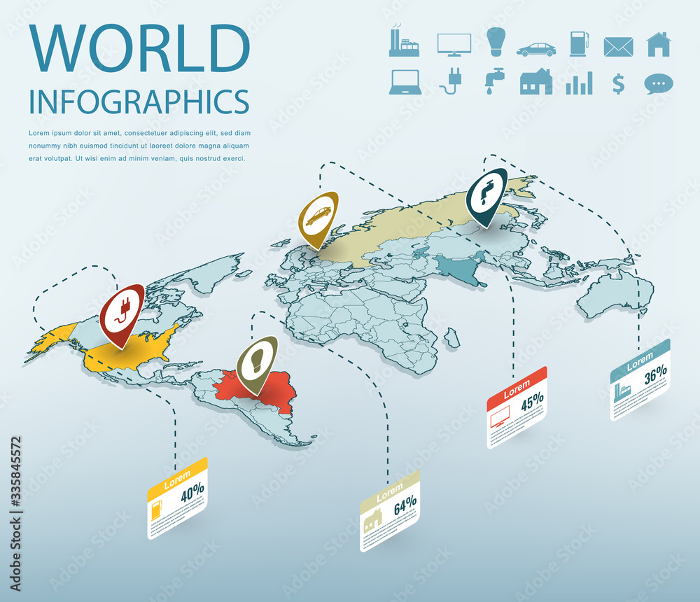 World map infographic template. 3d isometric. Vector Stock Vector ...