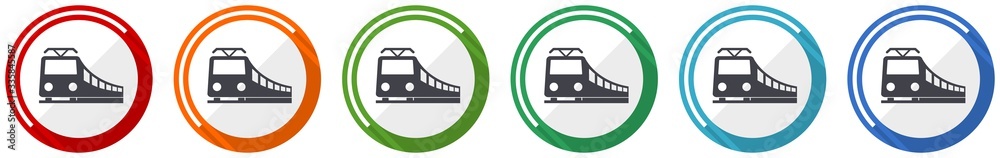 Train icon set, railway, transportation flat design vector illustration ...